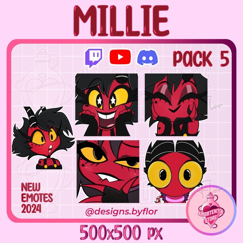 Millie Emotes/ Helluva Boss Series/ Millie/ Red/ PNG/ Twitch/ Discord ...