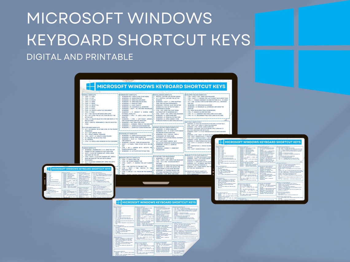 Windows Shortcut Key Guide: Printable Cheat Sheet (digital Download) - Etsy