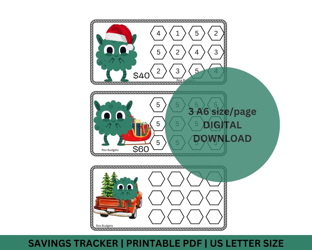 A6 Cute Monster Christmas Low Income Mini Savings Challenge Digital ...