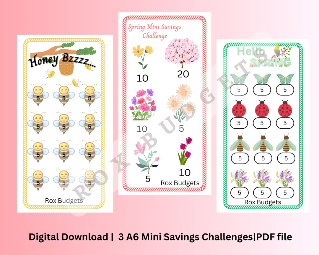 3 A6 Spring Low Income Mini Savings Challenge | Digital Download | - Etsy