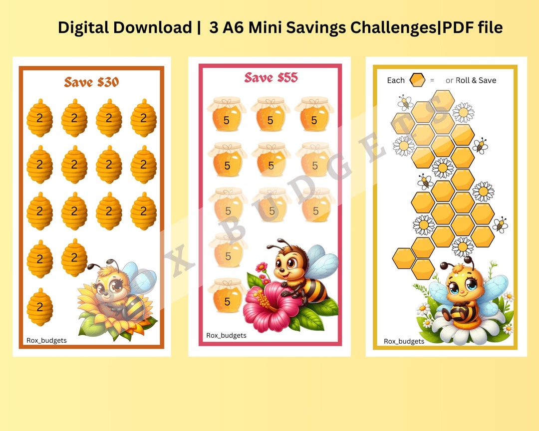3 A6 Bee Low Income Mini Savings Challenge | Digital Download - Etsy