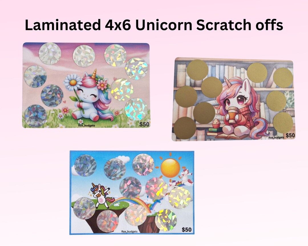 Cute Unicorn Rainbow Scratch off Savings Challenge | 4x6" | Physical ...