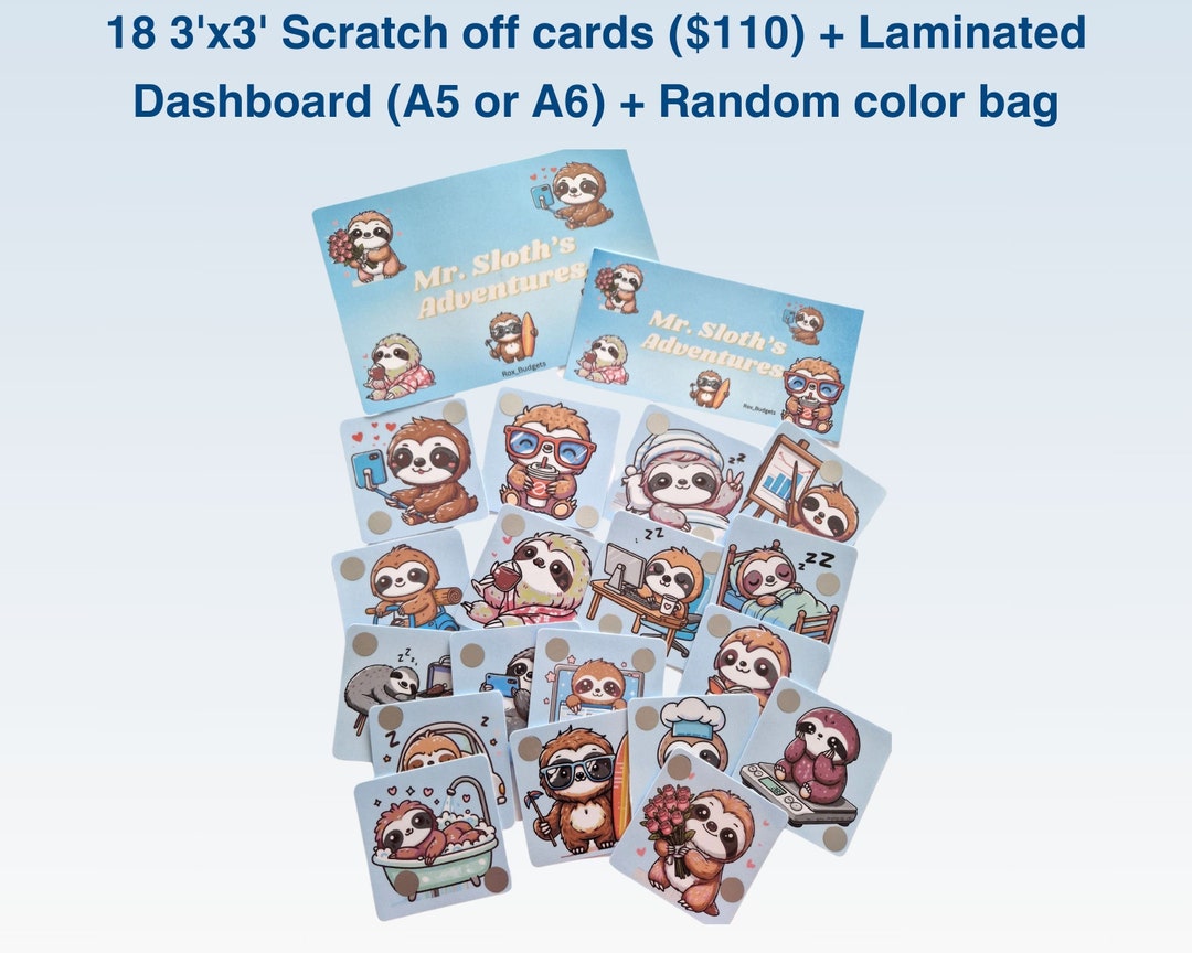 Sloth Scratch off Savings Challenge Cards Laminated Dashboard Random ...