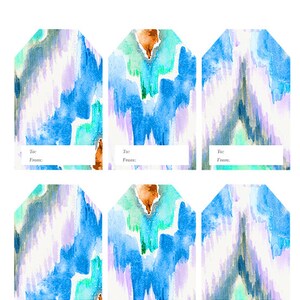 Printable Gift Tag Downloadable Watercolor Blue Ikat Tie Dye Colors ...