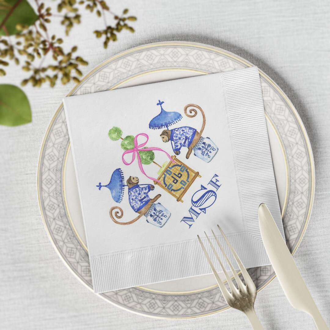 Custom Printed Napkins for Event Preppy Monkeys Chinoiserie Design ...