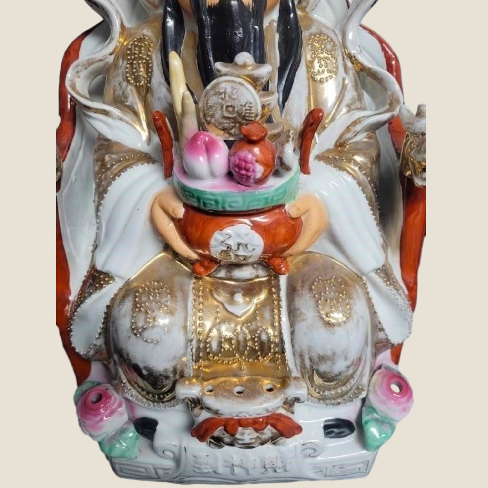 Large Ceramic Buddha Figurine: Hand-painted Chinoiserie Decor - Etsy