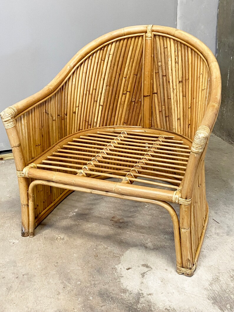 Split Reed Rattan Club Chair in the Manner of Gabriella Crespi - Etsy