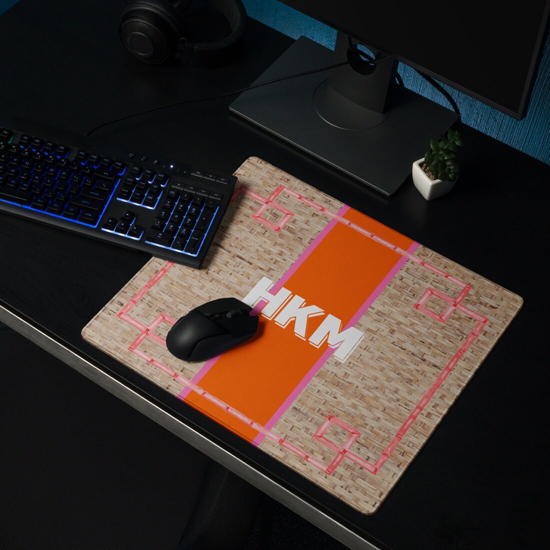 Custom Desk Pad Boho Design Wicker Split Rattan Mouse Pad Personalized ...