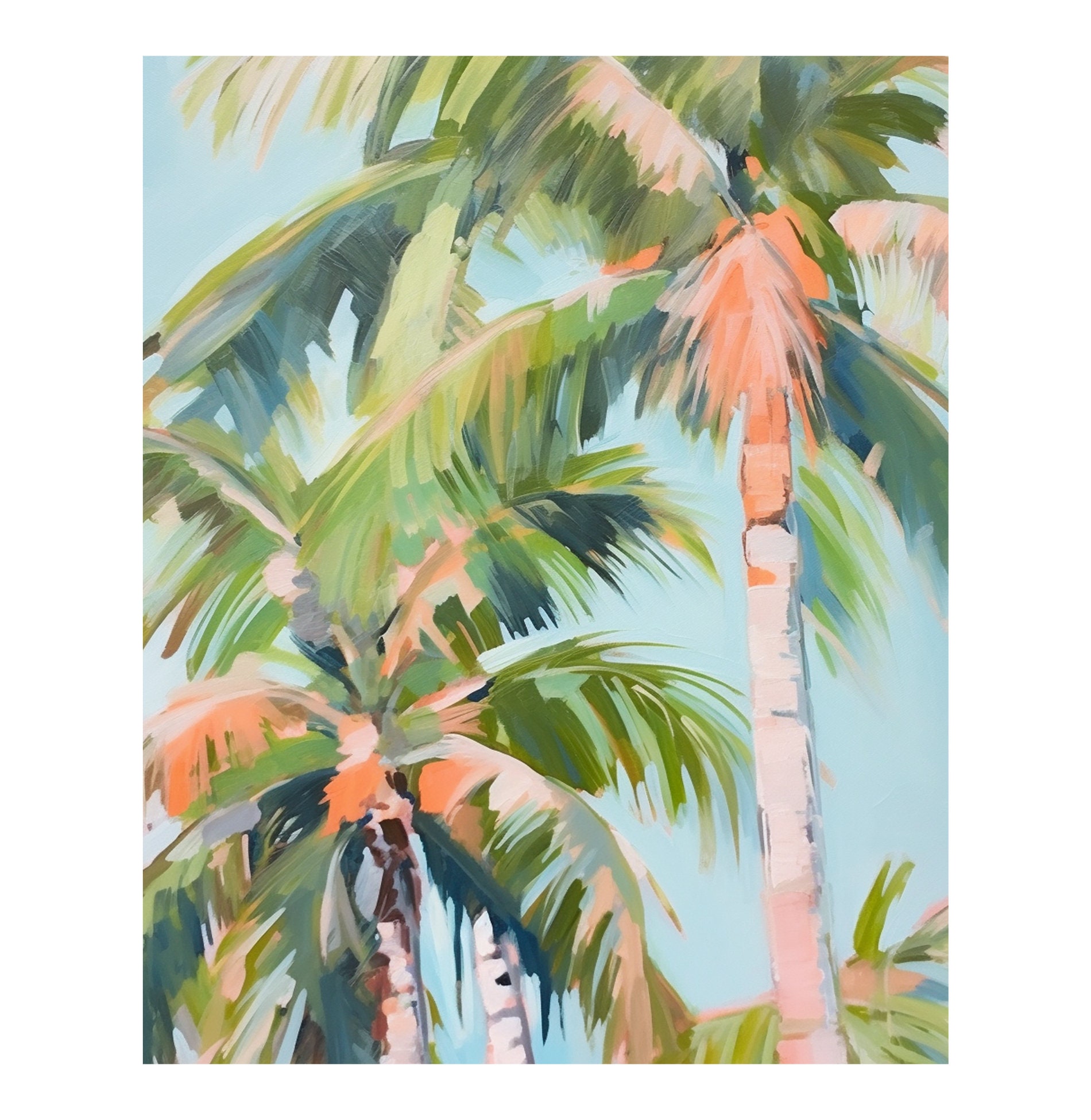 Palm Trees Contemporary Vintage Painting Art Large Brush Strokes Wall ...