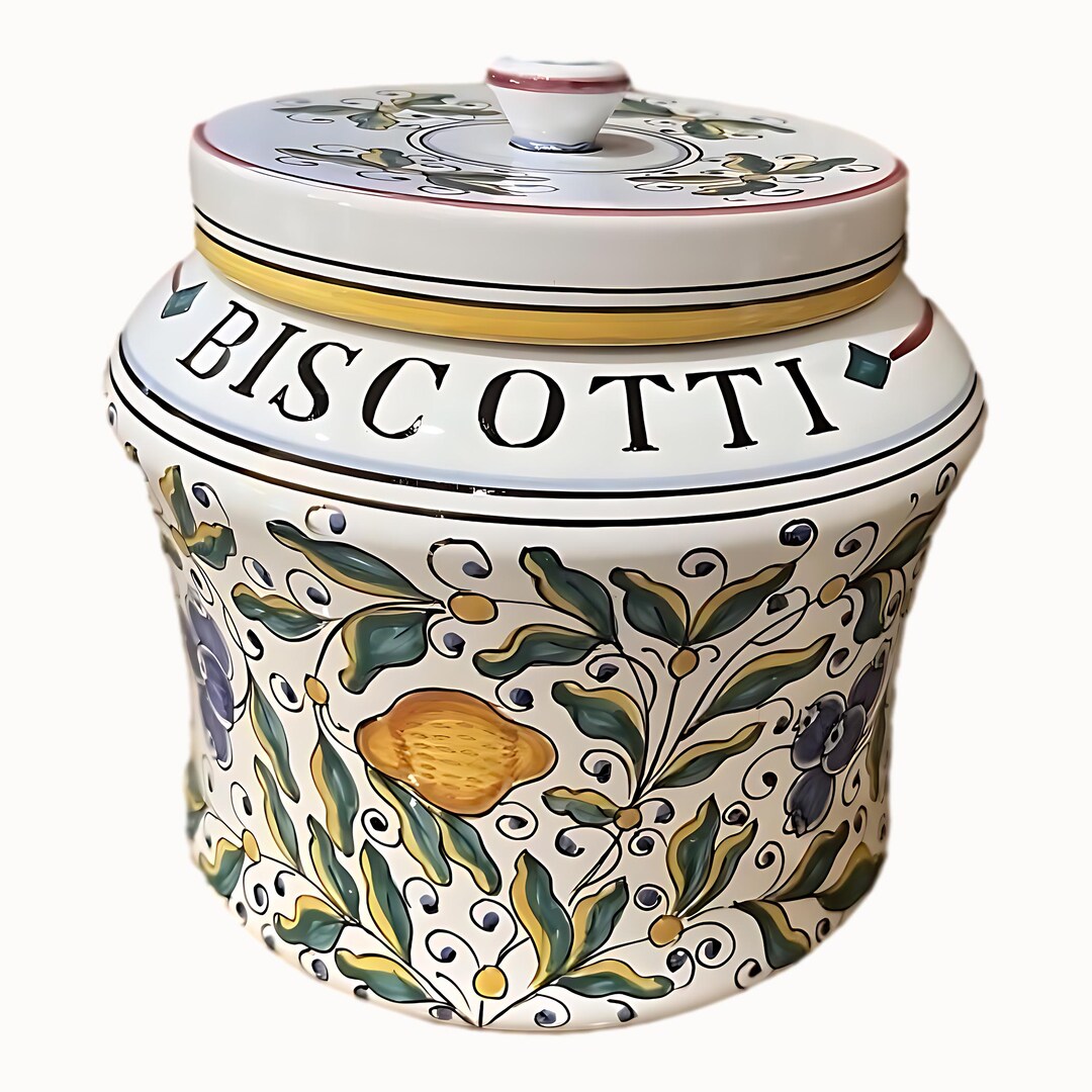 Vintage Italian Cookie Jar Hand-painted Biscotti Container Vintage Jar ...