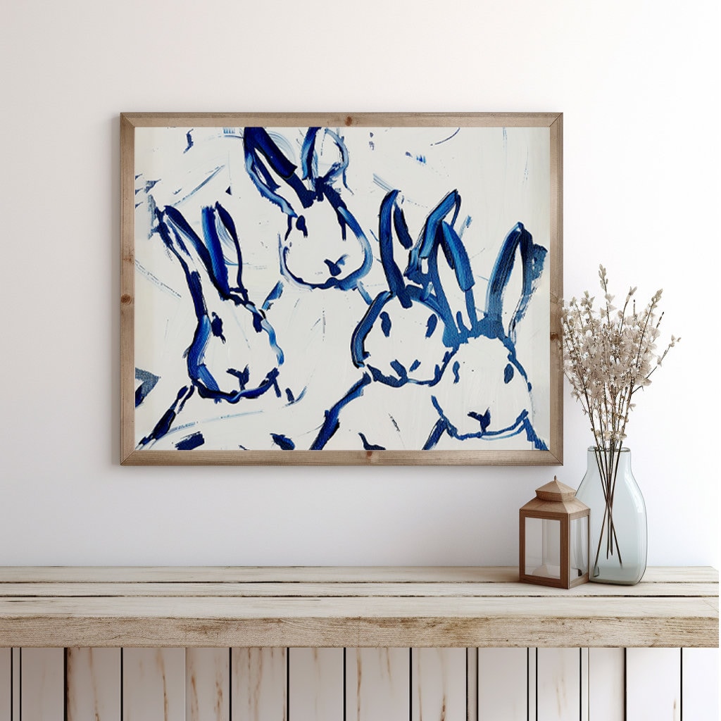 Bunny Modern Art Print Fine Art Ink Simple Brush Strokes of an Adorable ...
