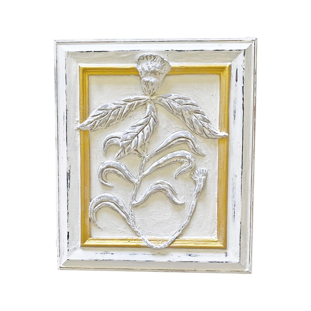 3D Plaster Flower Wall Art: Gold Frame Japandi Decor by Tatiana ...