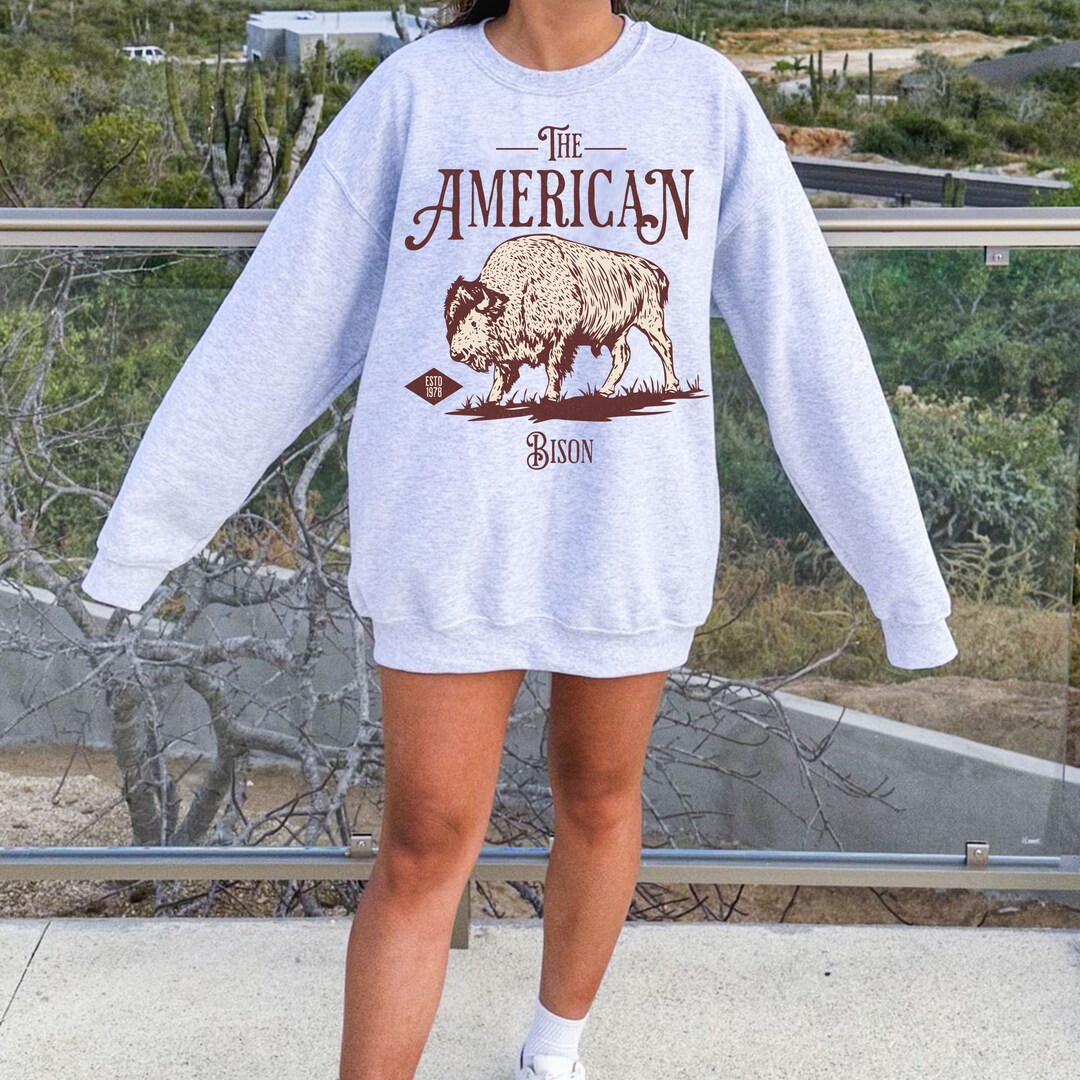 Camp Shirt Bison Preppy Shirt Oversized Crewneck Pullover Retro Vintage ...