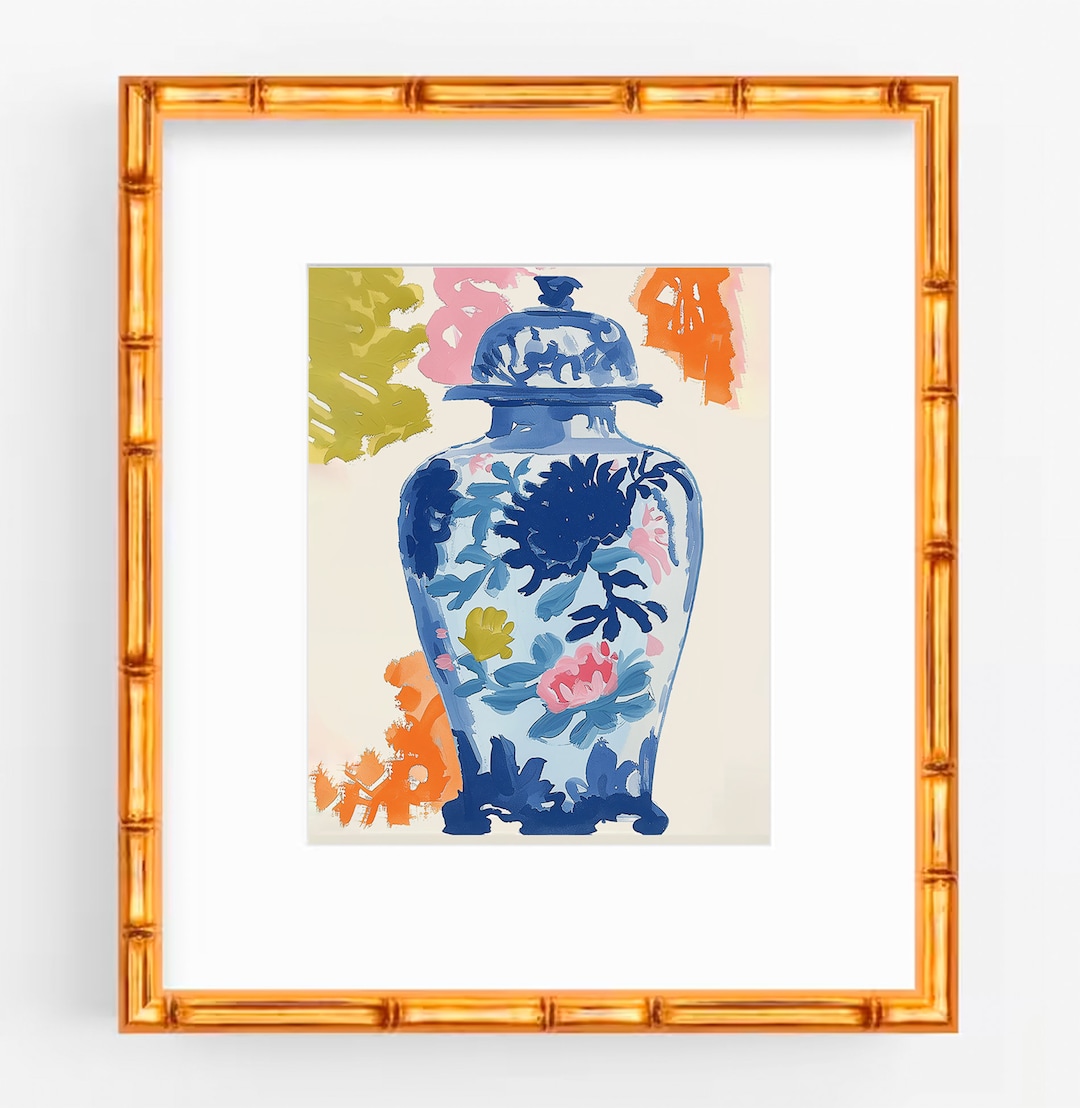 Chinoiserie Vase Art Print: Preppy Asian Ginger Jar, Pagoda Pattern - Etsy