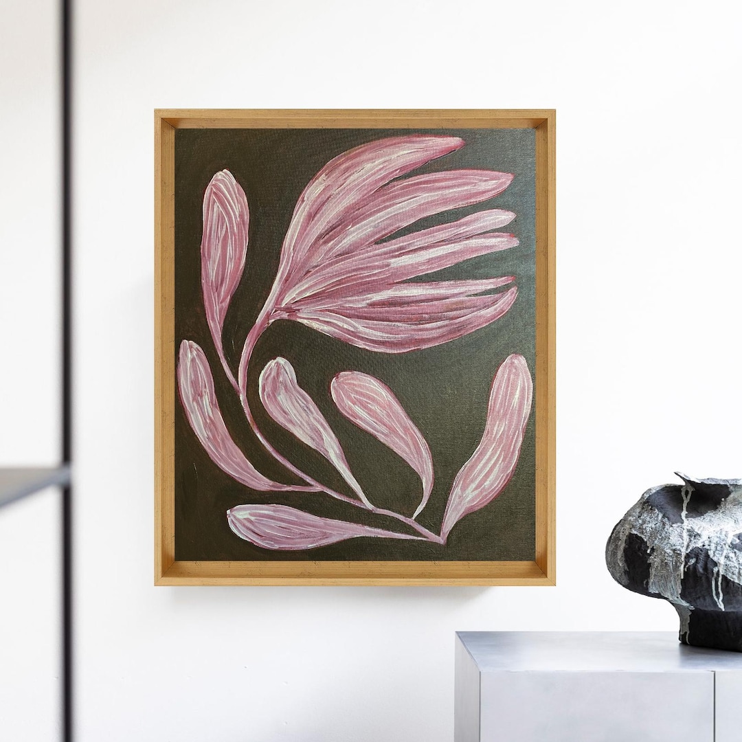Original Framed Acrylic Botanical Painting, Organic Boho Art Floral ...