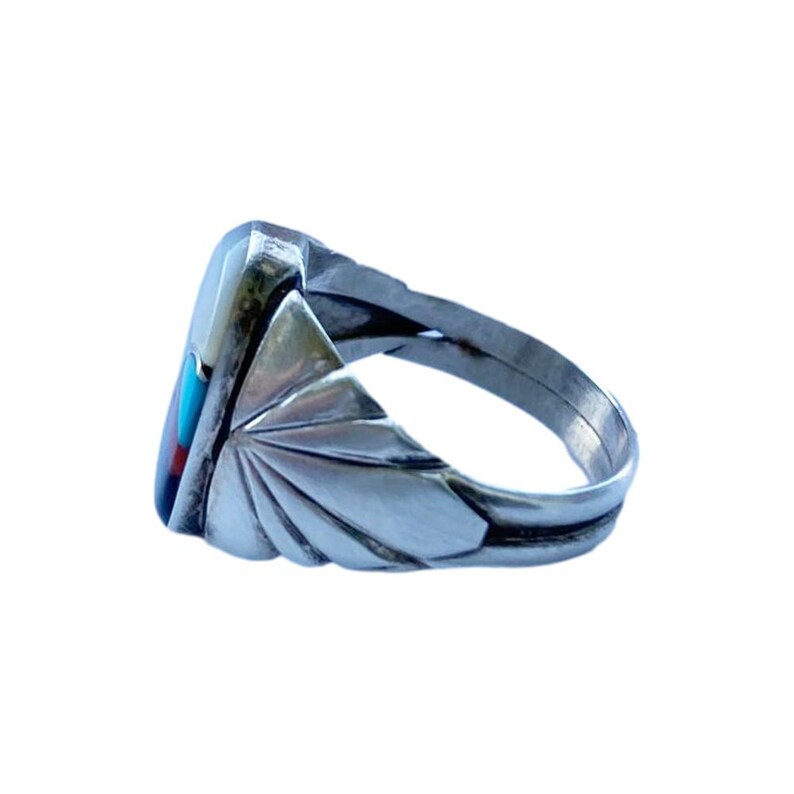 Vintage Native American Inlay Ring: Sterling Silver, Turquoise, Onyx ...