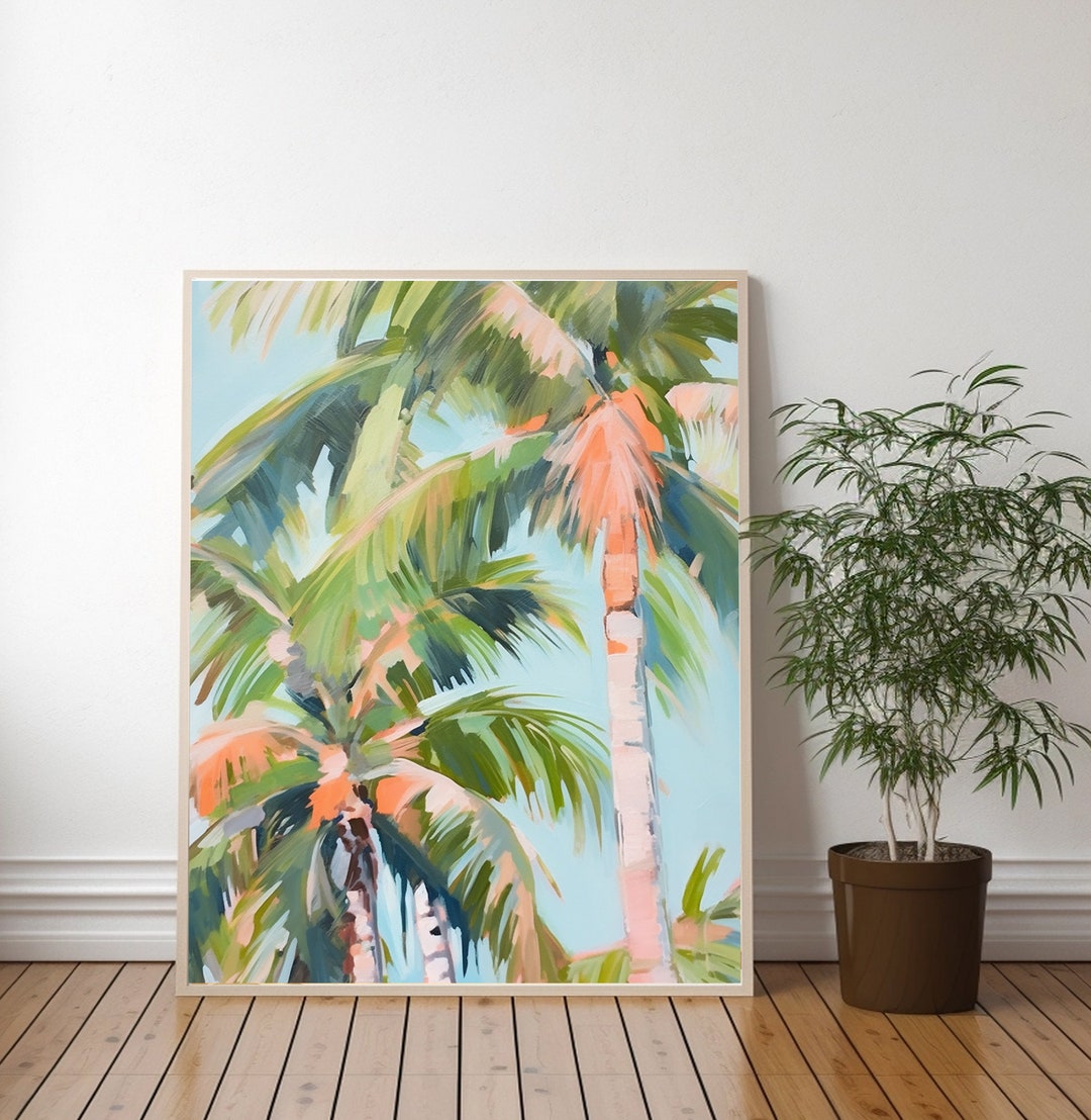 Palm Trees Contemporary Vintage Painting Art Large Brush Strokes Wall ...
