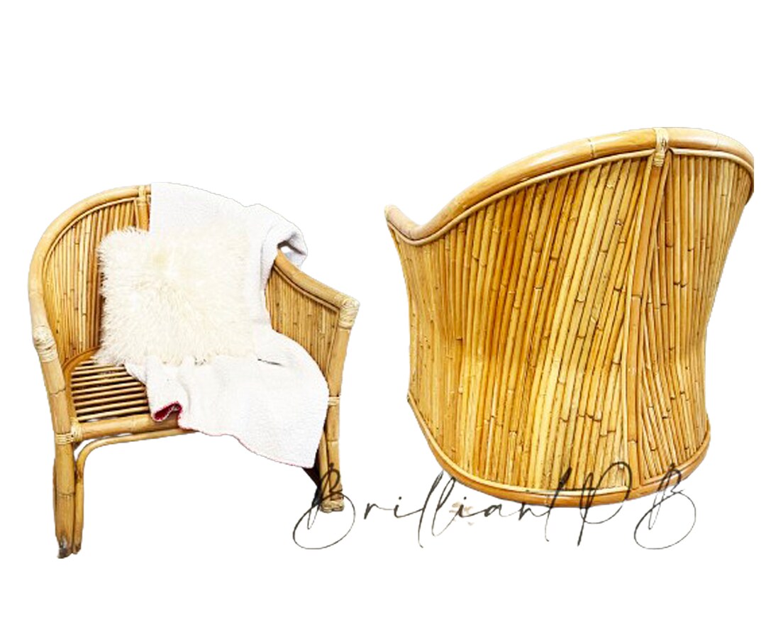 Split Reed Rattan Club Chair in the Manner of Gabriella Crespi Bamboo ...