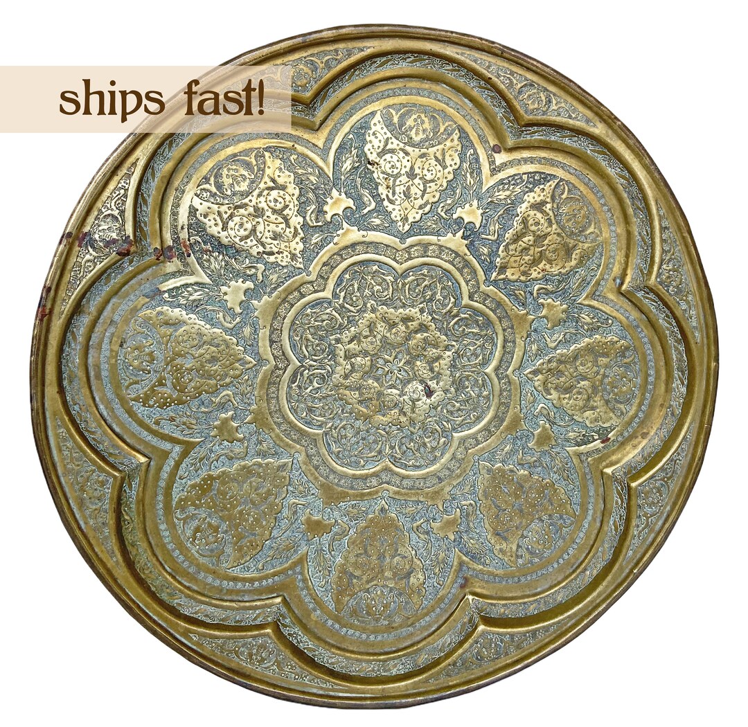 Antique Brass Persian Tray Arabic Design Servin Bar Tray Moroccan Old ...