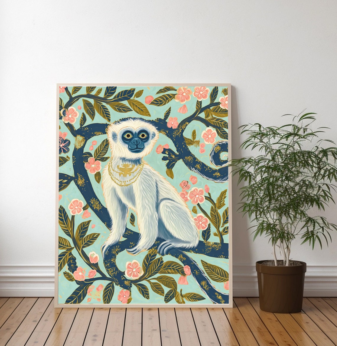 Staffordshire Monkey Art Print: Preppy Chinoiserie Floral Decor - Etsy
