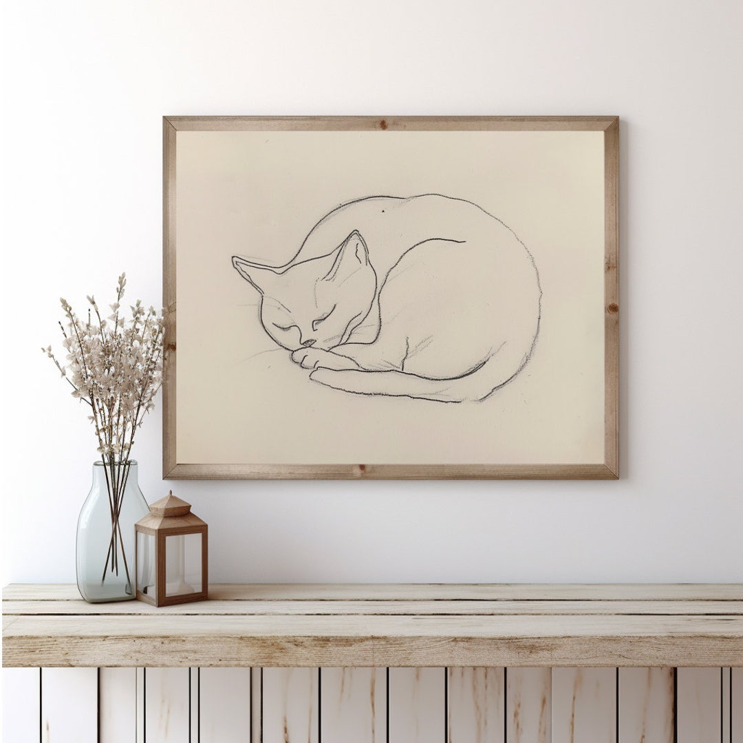 ART PRINT Cat Sketch Print Minimalistic Animal Sketch Printed Art Cat ...