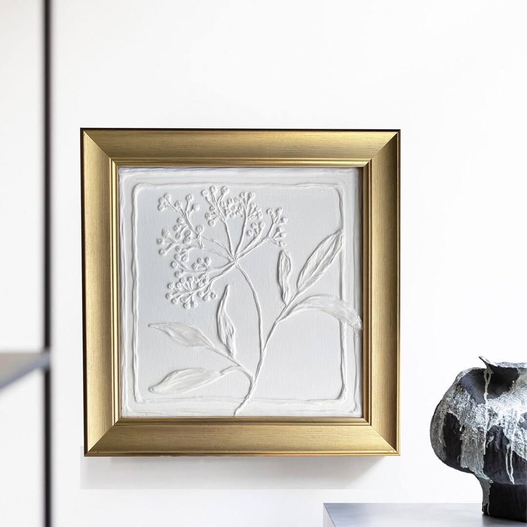 3D Plaster Flower Wall Art: Gold Frame Japandi Decor by Tatiana ...