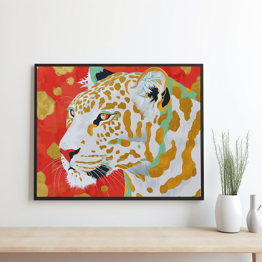 Cheetah Art Print: Chinoiserie Palm, Exotic Cat Watercolor - Etsy