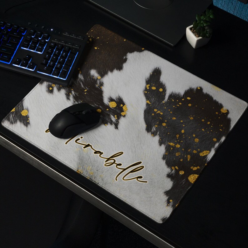 Personalized Desk Pad Cowhide Gold Spots Large Sizes Mouse Mat - Etsy