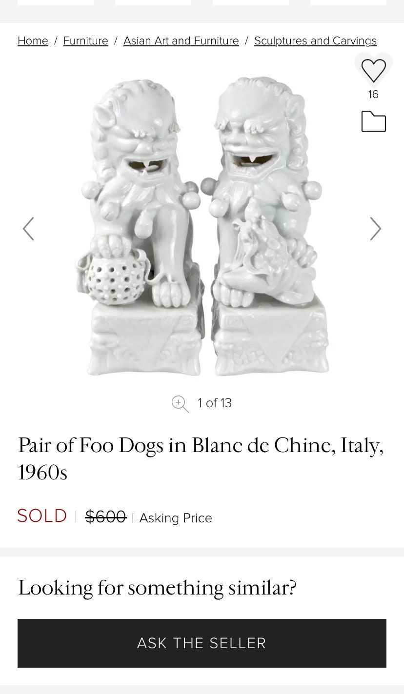 Vintage Foo Dog Porcelain Figurines Pair of Blanc De Chine Collectable ...