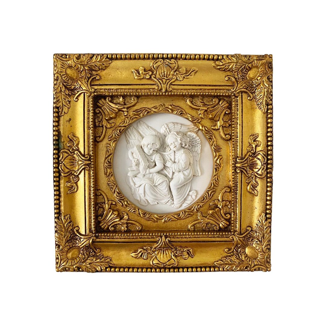 Italian Marble Cherub Wall Plaque With Gold Glit Frame – Classical Home ...