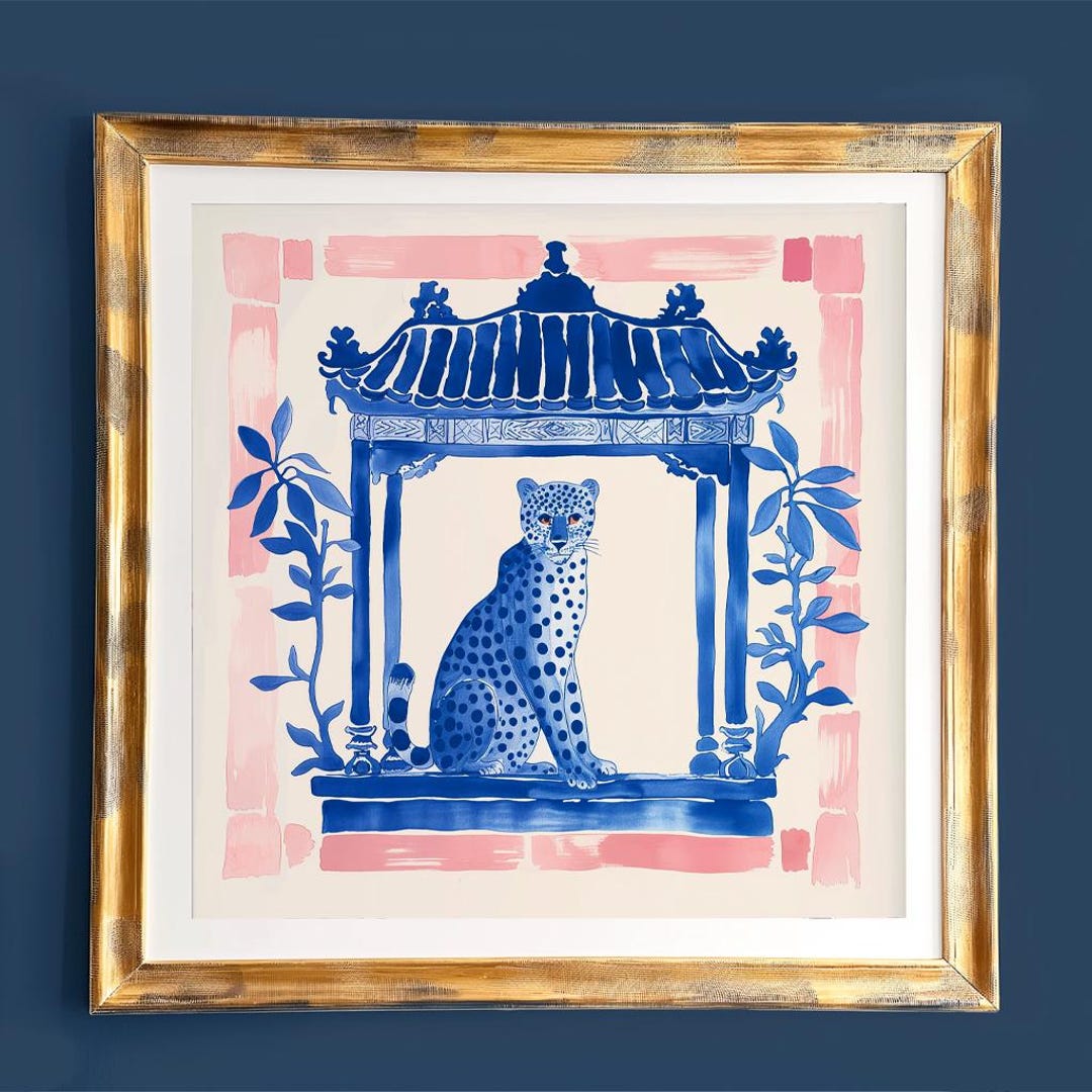 Art Print Cheetah Pagoda Chinoiserie Ginger Jar Pattern Floral Bamboo ...