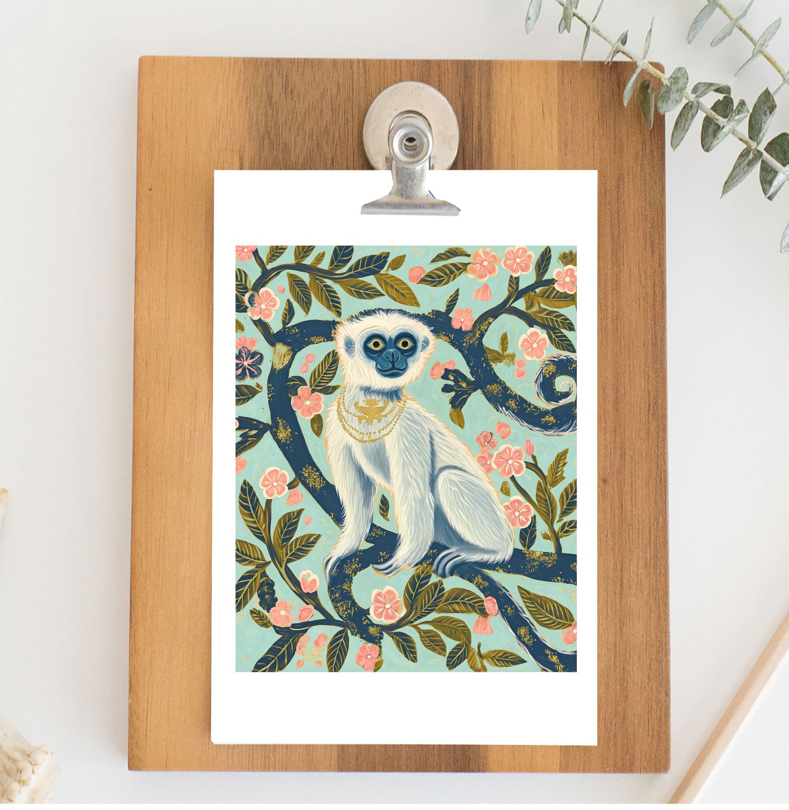 Staffordshire Monkey Art Print: Preppy Chinoiserie Floral Decor - Etsy