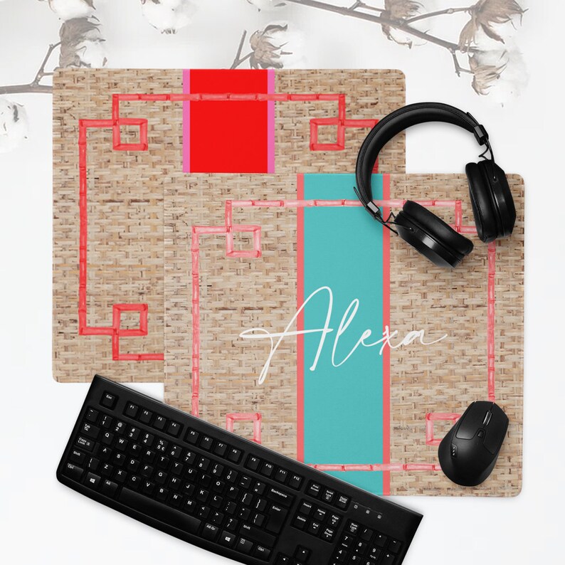 Custom Desk Pad Boho Design Wicker Split Rattan Mouse Pad Personalized ...