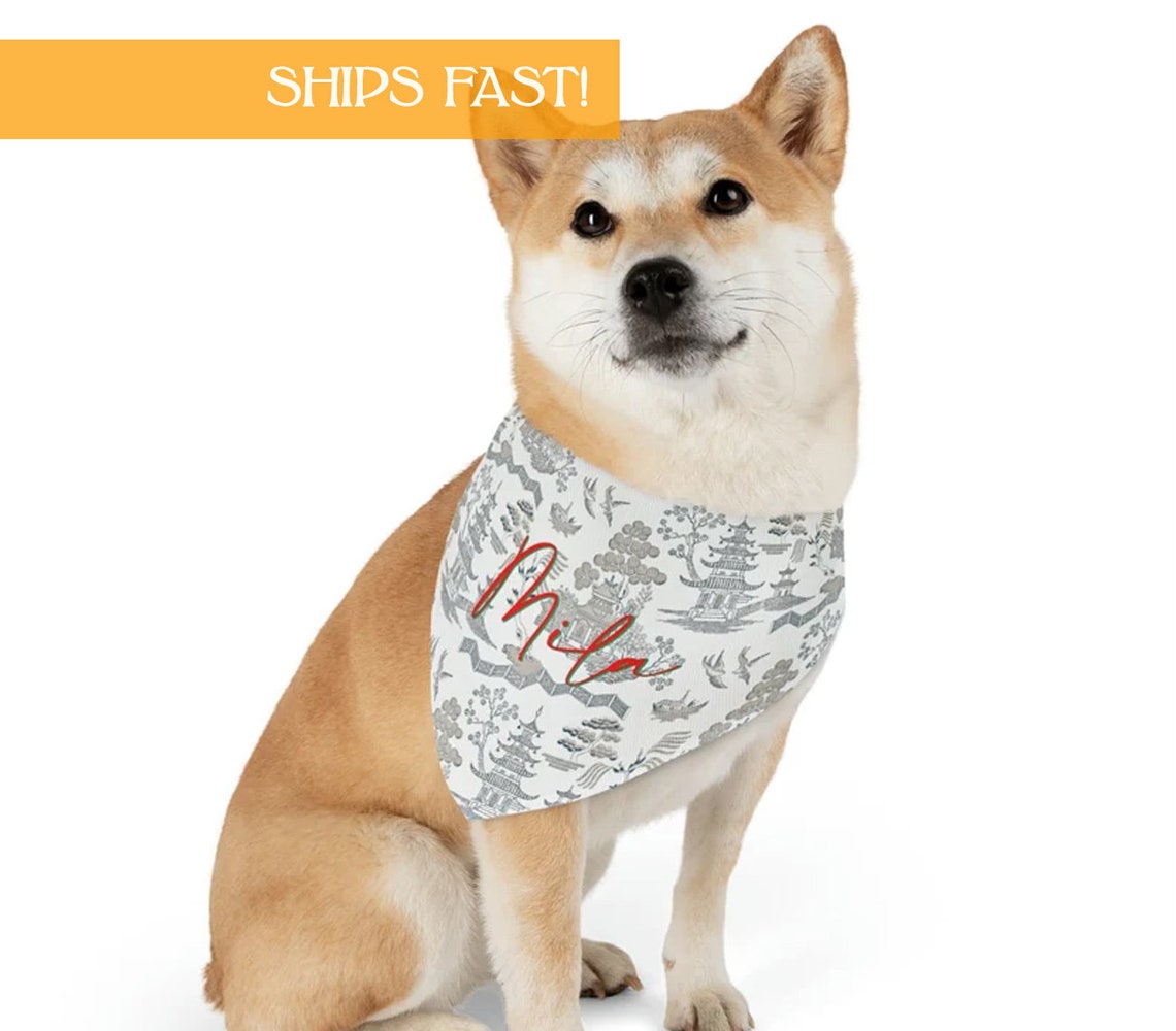 Personalized Name Pet Bandana Collar Chinoiserie Preppy - Etsy