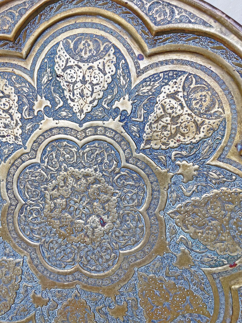 Antique Brass Persian Tray Arabic Design Servin Bar Tray Moroccan Old ...