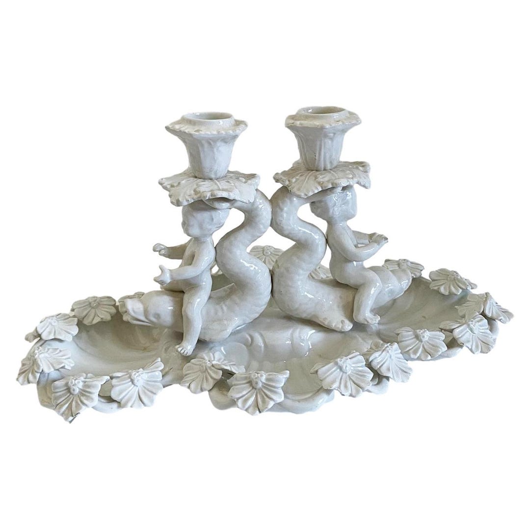 Vintage Italian Cherub Dolphin Candle Holder: Shabby Chic Decor - Etsy