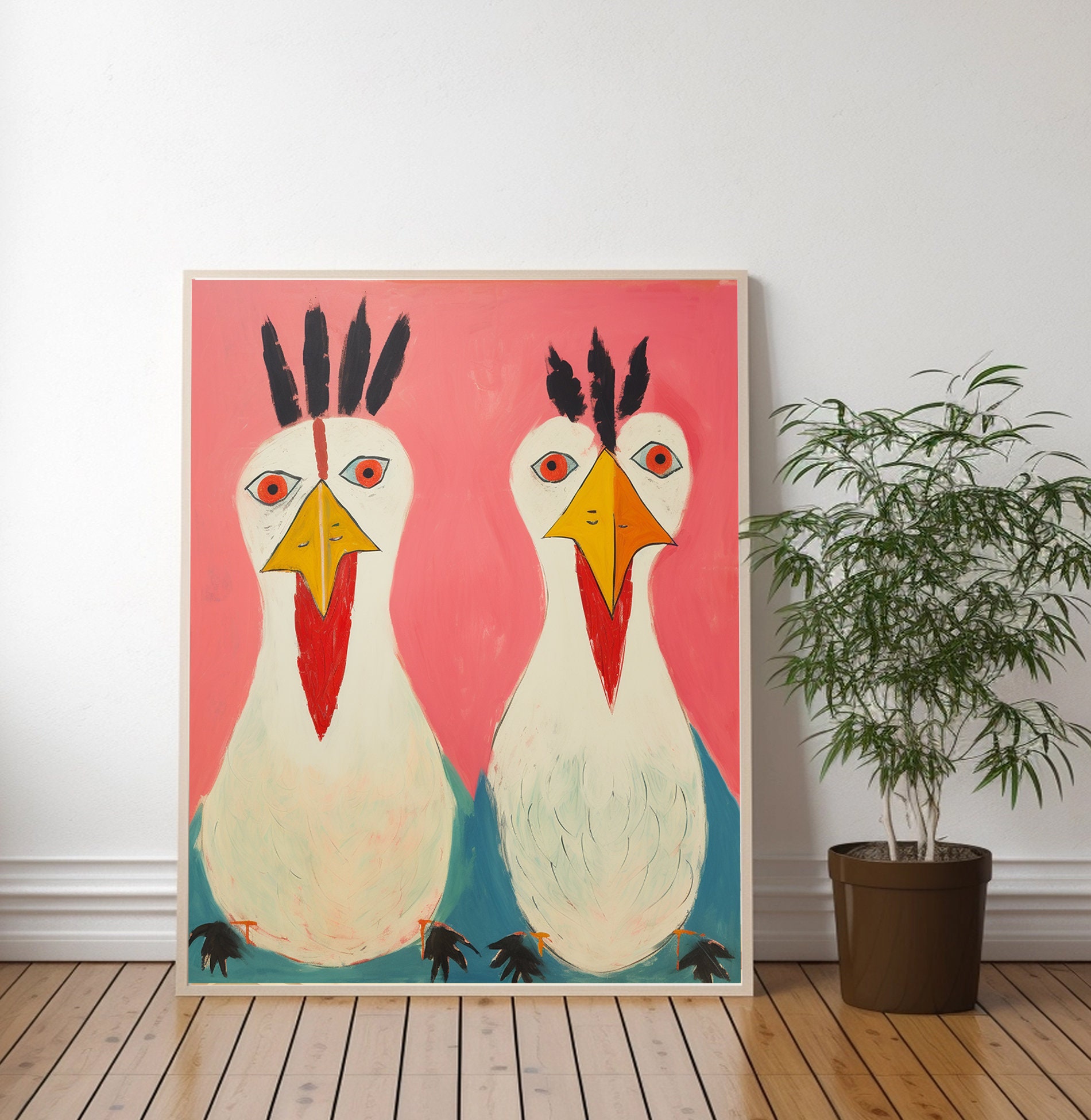 Two Silly Birds Art Contemporary Wall Art Greek Modern Kitchen Art ...