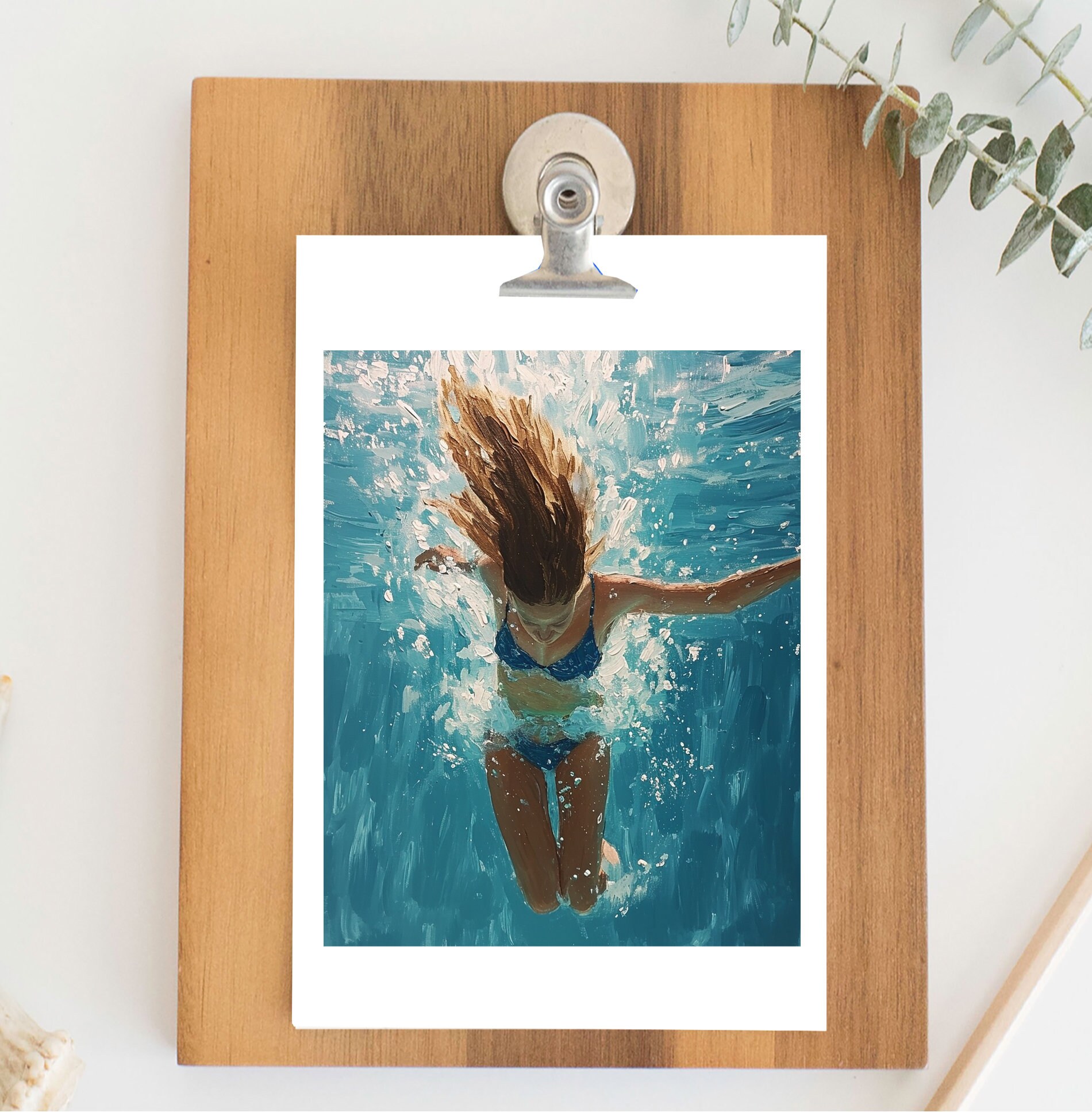 Diving Girl Pool Contemporary Art Print Poster Vintage Painting Art ...