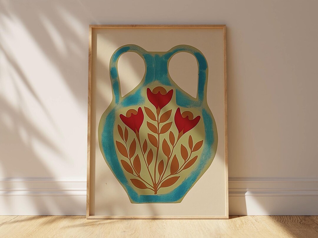 Art Print Preppy Vase Chinoiserie Pagoda Ginger Pattern Blues and Green ...