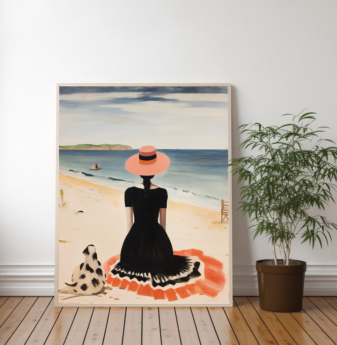 Decadent Contemporary Elegant Lady at Beach Art Print Acrylic Painting ...