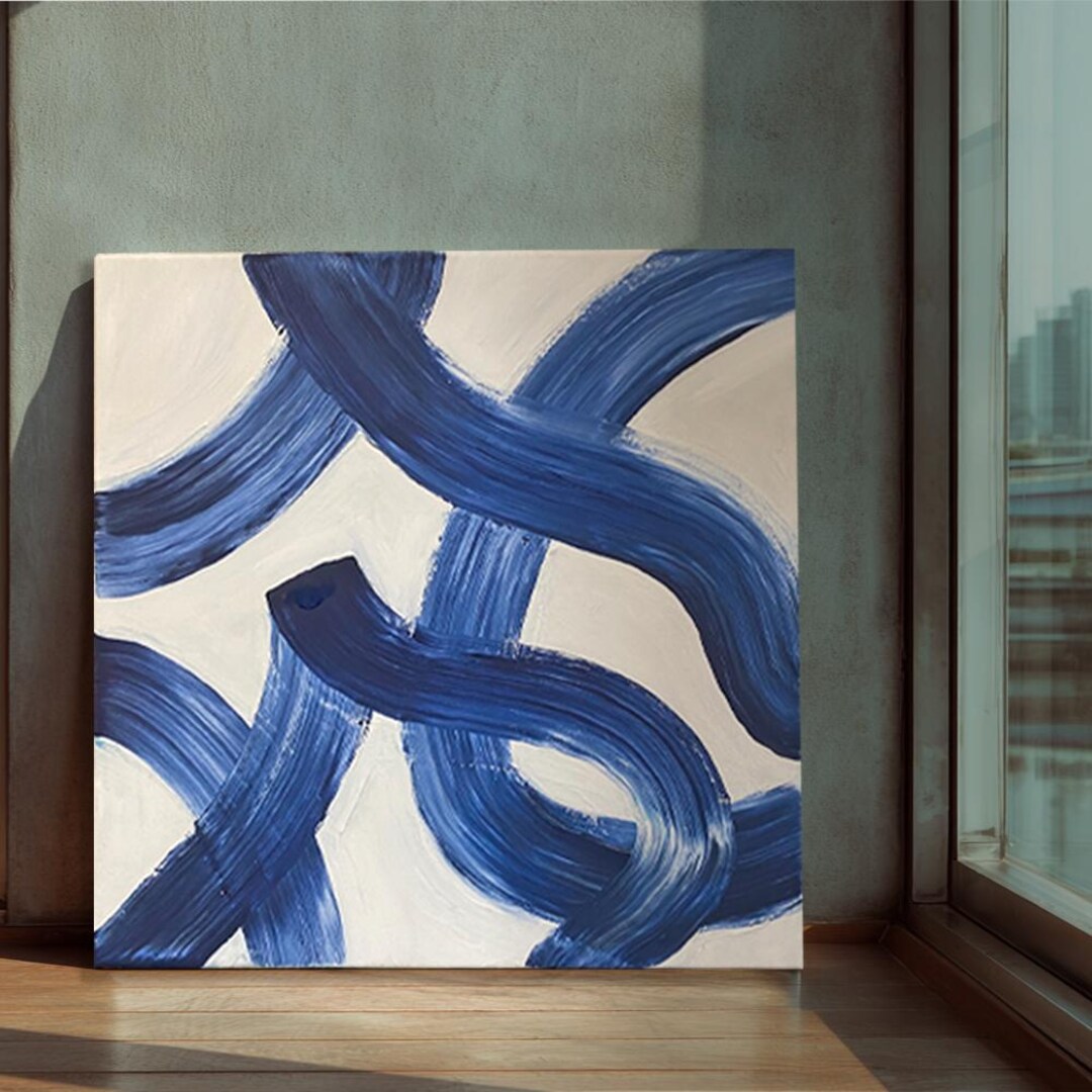 Abstract Blue Movement Painting on Canvas, Original Acrylic Art 20x20 ...