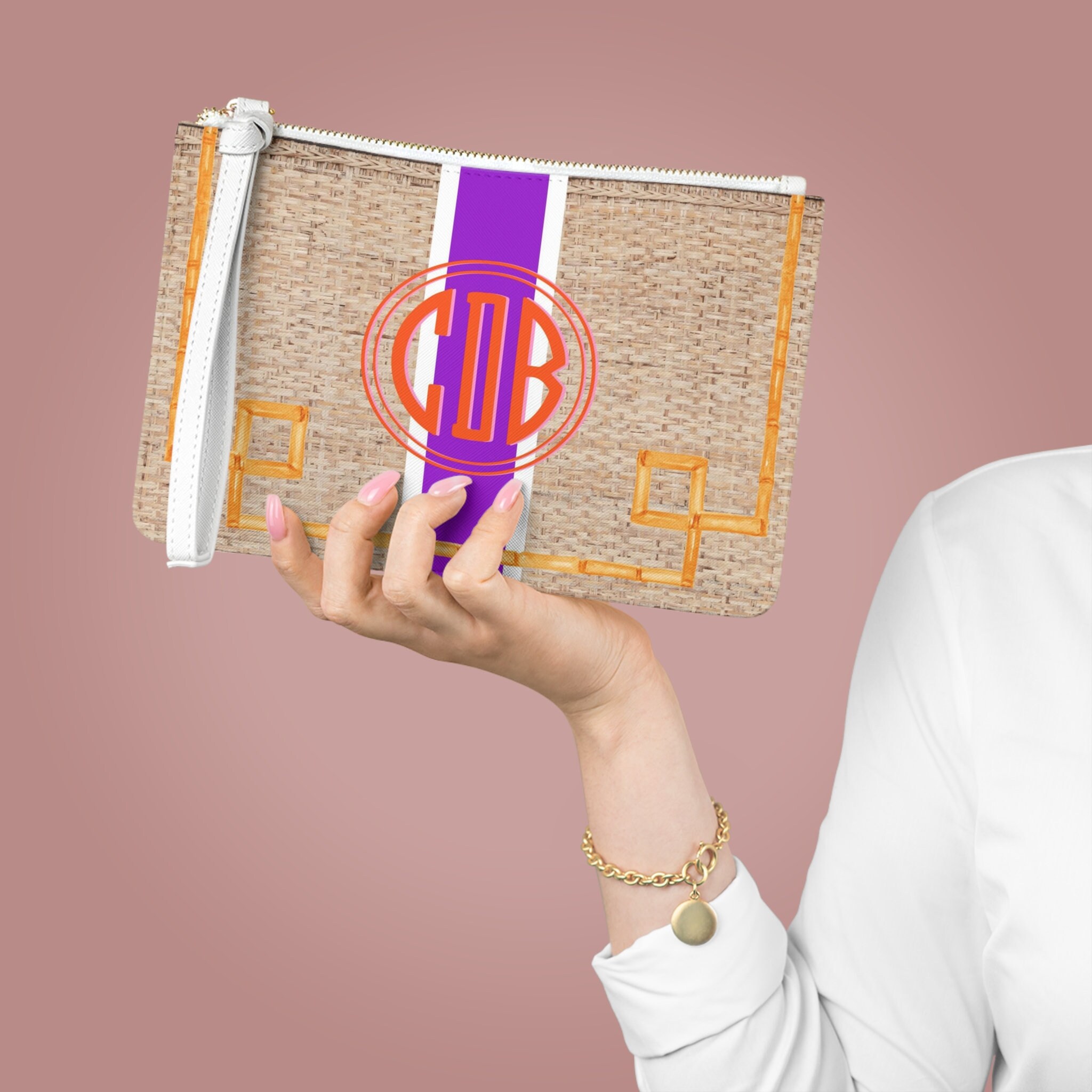 Customized Name Monogram Clutch Bag Logo Wicker Chinoiserie Design ...