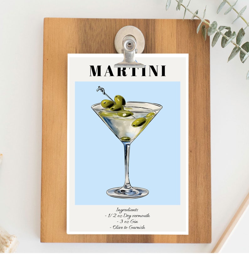 Martini Cocktail Art Print: Classic Bar Cart Decor - Etsy