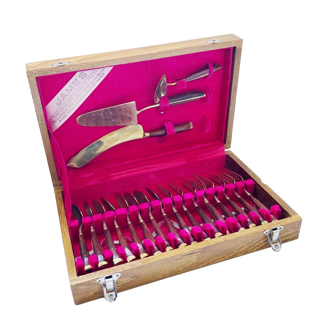 Mid-century James Bronzeware Bangkok Flatware Snack Set for 8 – Vintage ...