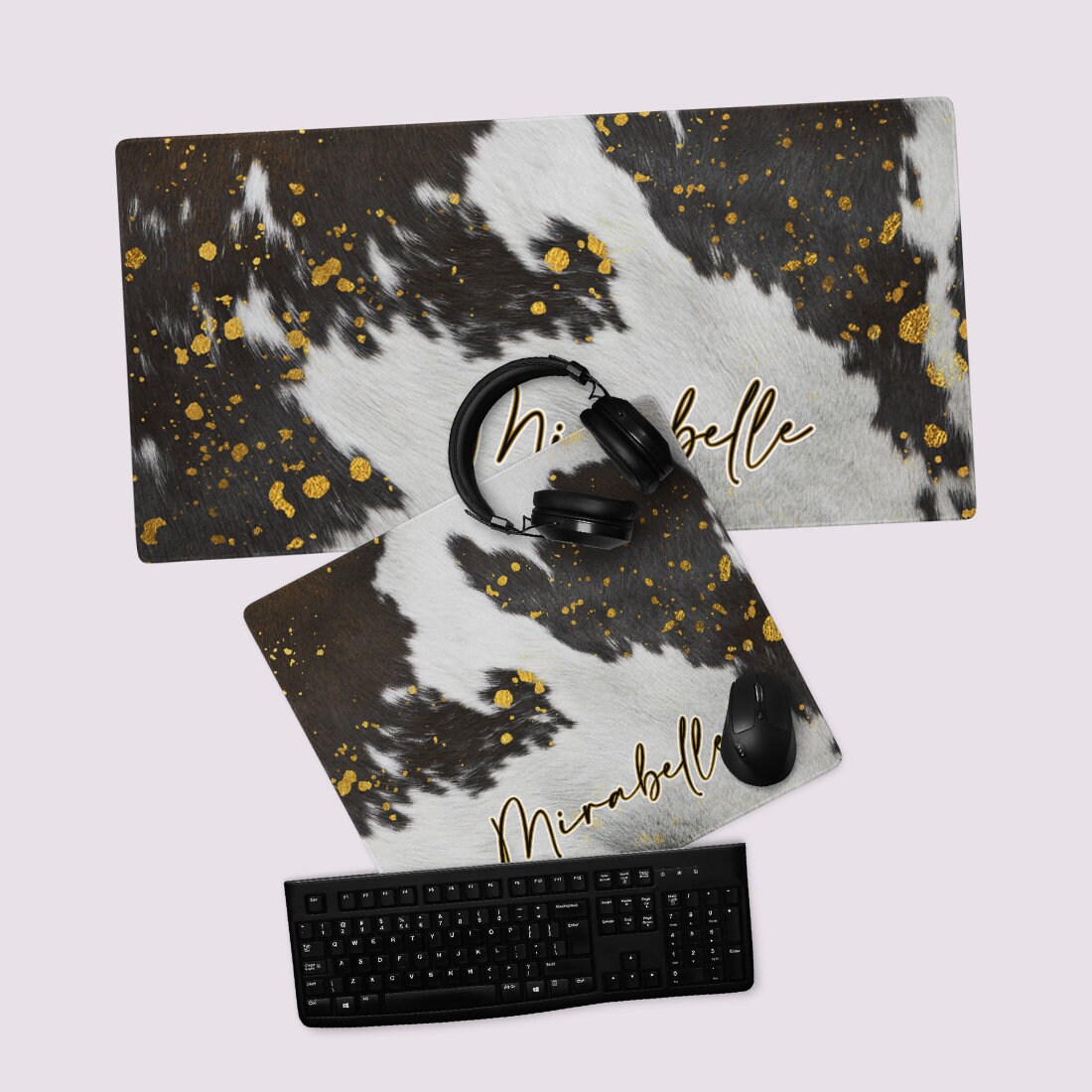 Personalized Desk Pad Cowhide Gold Spots Large Sizes Mouse Mat Custom ...