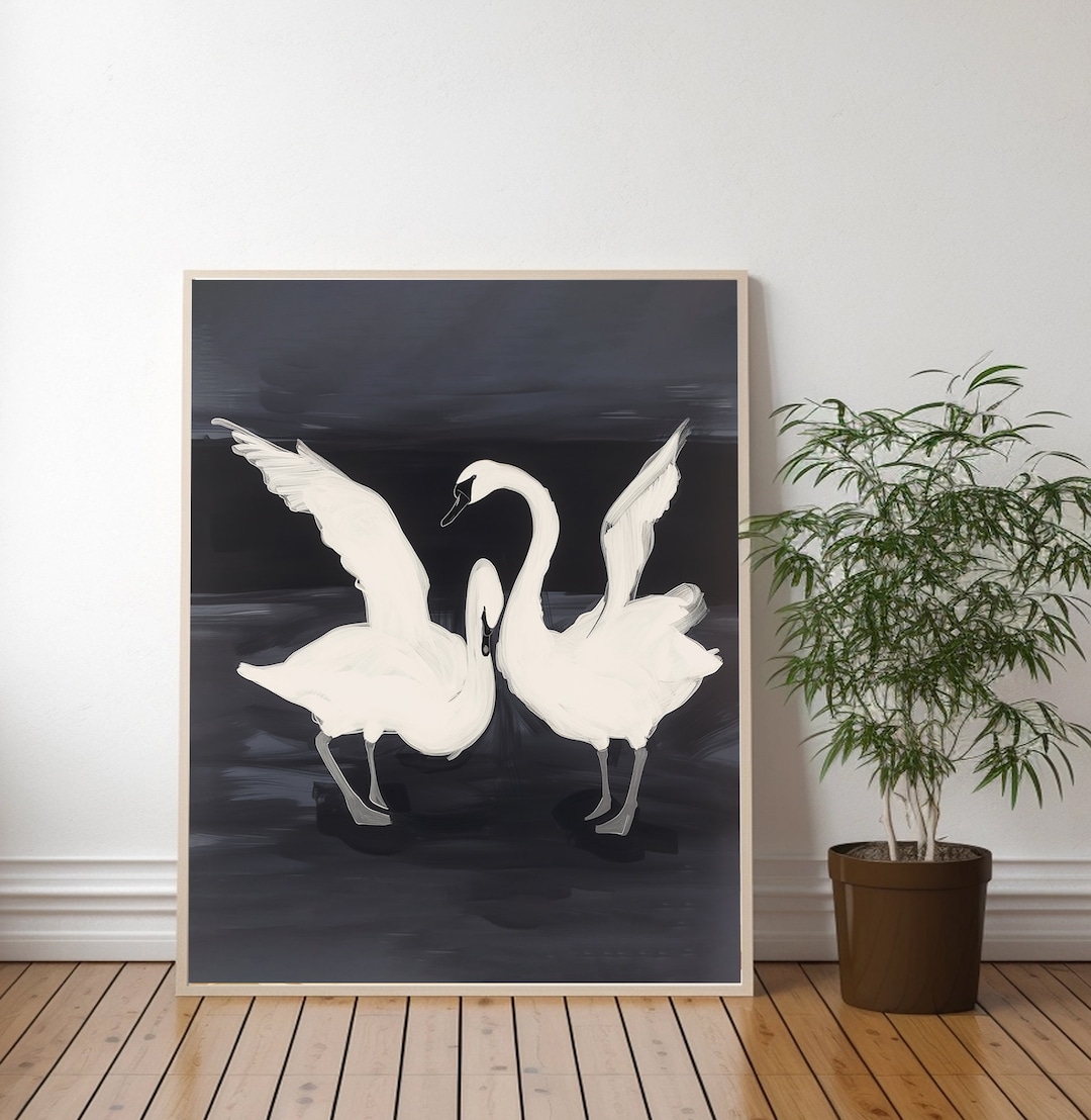 ART PRINT Contemporary Two Swan Art Print Black and White Monochromatic ...