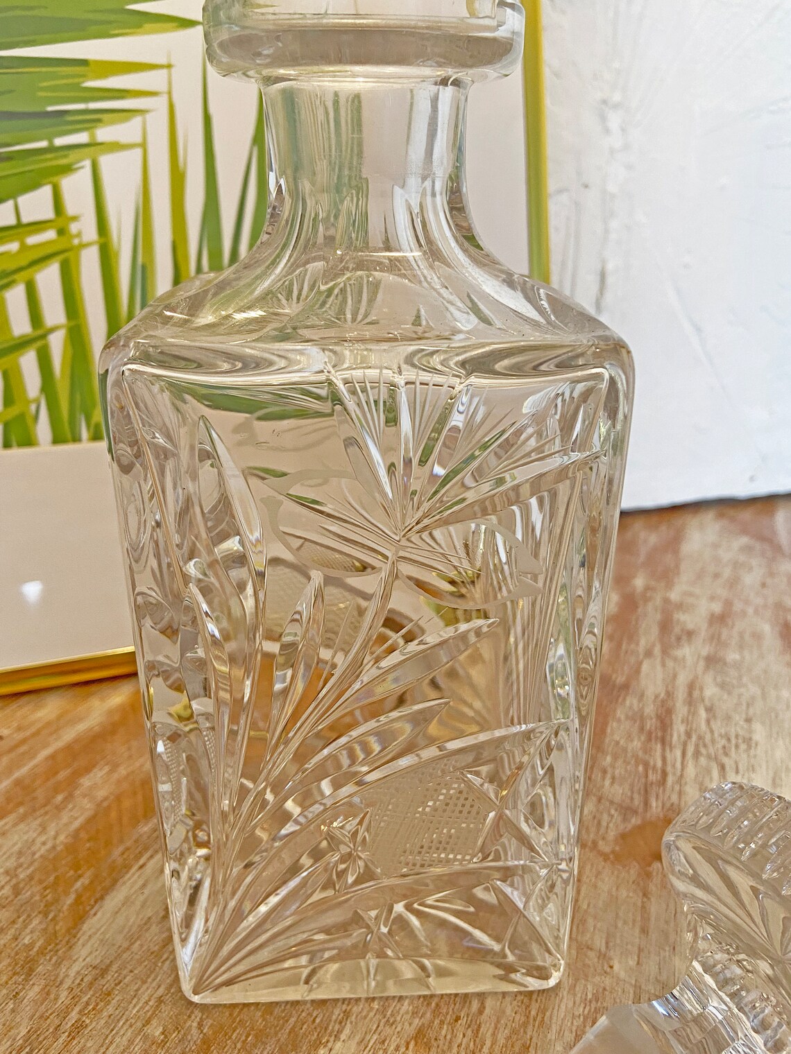 Vintage Glass Wiskey Container Vintage Cut Crystal Square Decanter Star ...