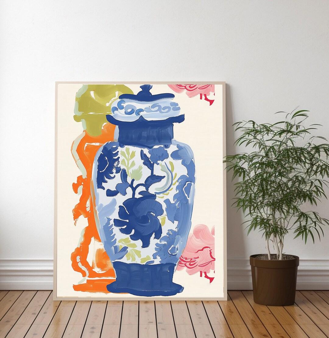 Art Print Preppy Staffordshire Vase Chinoiserie Pagoda Ginger Pattern ...