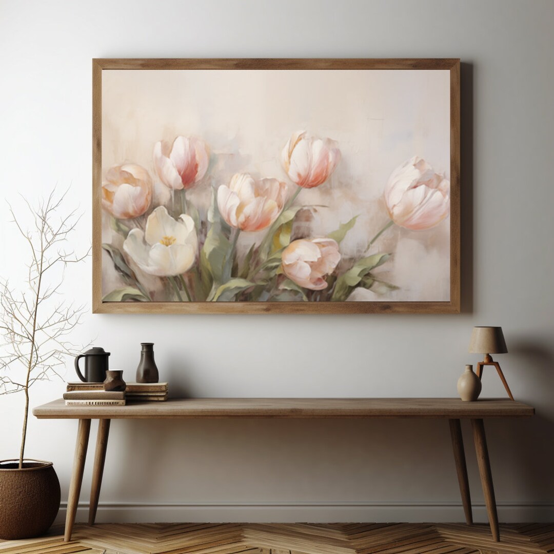 ART PRINT Flowers | Antique Flowers Print | Oil Painting Pink Large ...