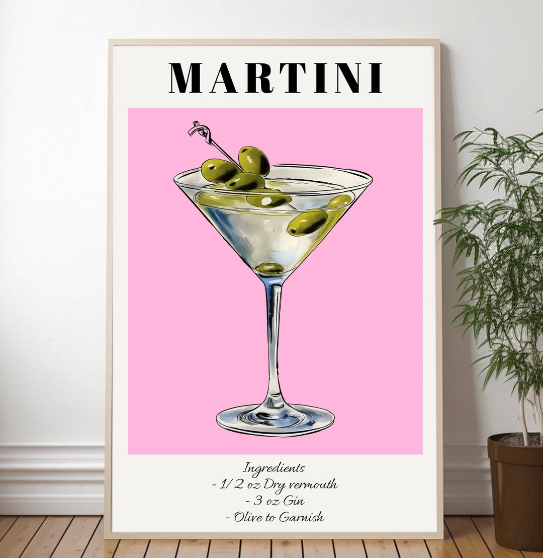 Martini Cocktail Art Print: Classic Bar Cart Decor - Etsy